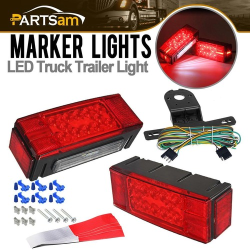Waterproof Trailer RV Rectangle LED Light kit,Red Stop Turn Tail Brake ...