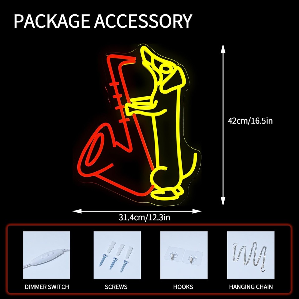 Virlusy Dachshund Neon Sign for Wall Decor Dimmable Medium, Yellow Red ...