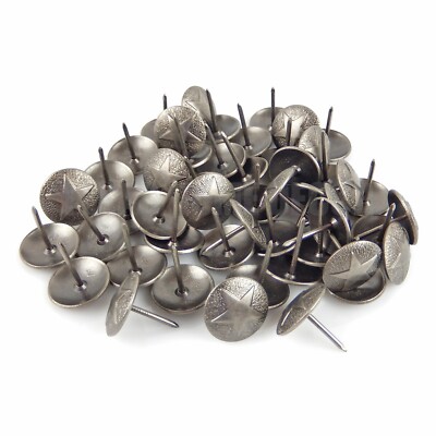 50 Round Star Leather Tacks Upholstery Framing Nails Antique Silver 7/8 ...