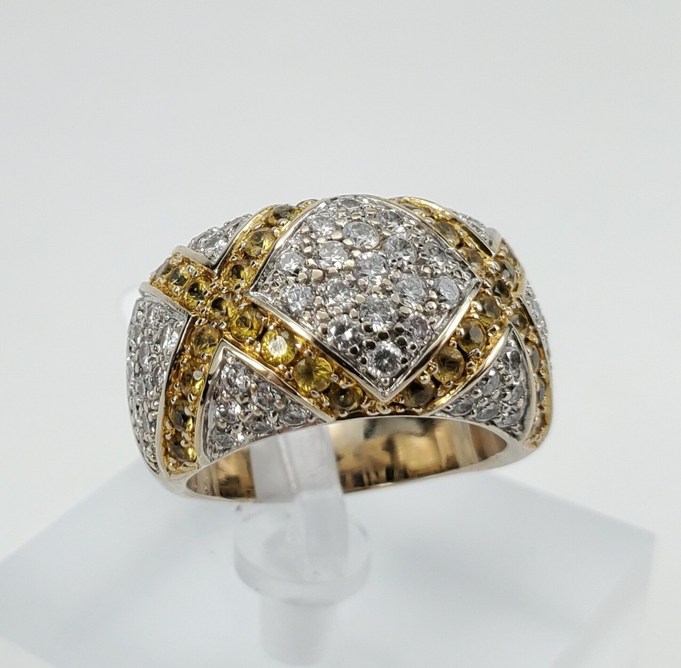 18k MultiTone Gold 2.16ct Yellow Sapphire Diamond Pave X Band Ring 6.75 ...