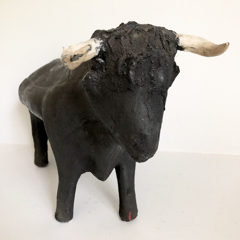 Bull Statue Folk Art 13” Paper Mache Modernist Figurine Bullfighting ...