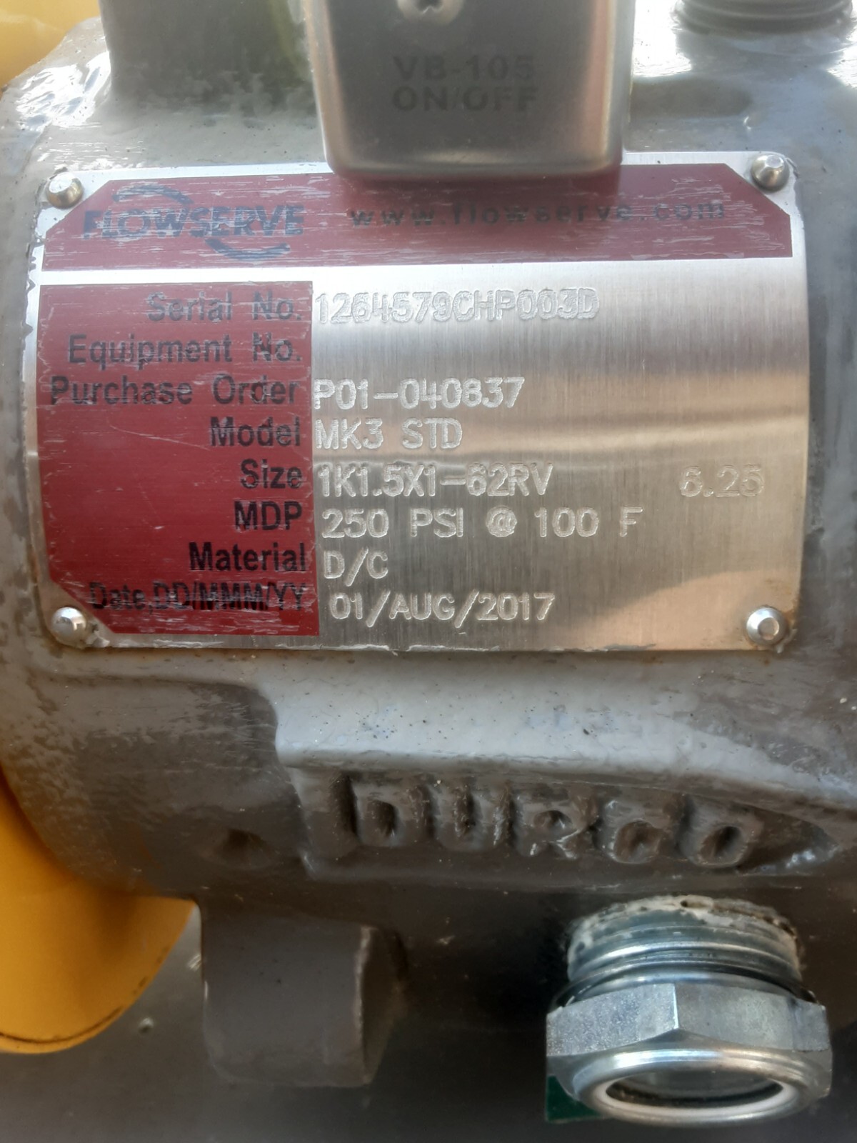 Flowserve Durco MK3 STD 1K1.5X1-62RV 6.25 250PSI@100F for sale online ...