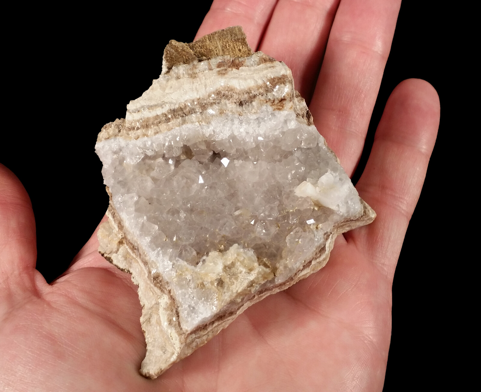 PARTIAL BANDED GEODE MINERAL COLLECTOR SPECIMEN 8.3 OZ CLEAR QUARTZ ...