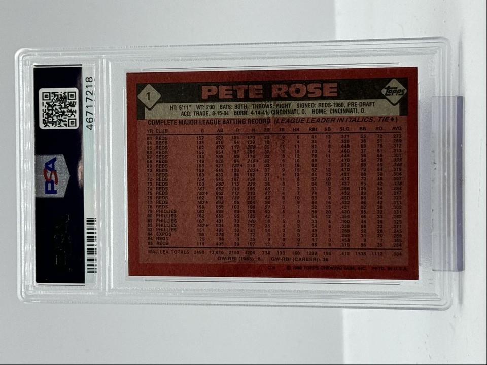 PETE ROSE 1 1986 TOPPS BASEBALL REDS #1 NM-MT PSA 8 Q0460 | eBay