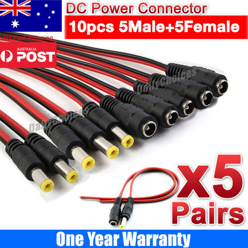 5pair 12V 5.5x2.1mm Male + Female DC Power Socket Jack Connector Cable ...