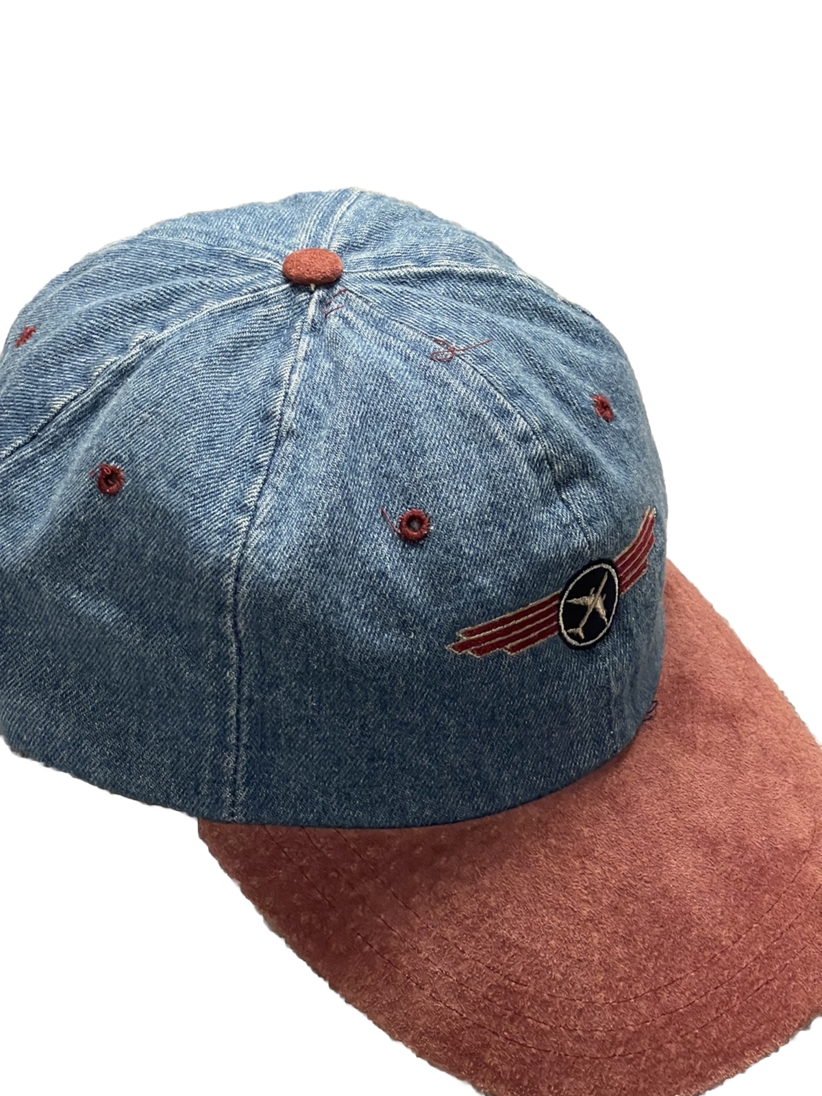 RARE OFFICIAL Boeing Hat Embroidered Logo Denim Suede… - Gem