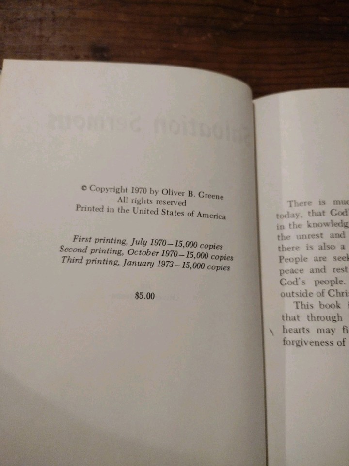 Salvation Sermons By Oliver B Greene Third Printing January 1973 The ...