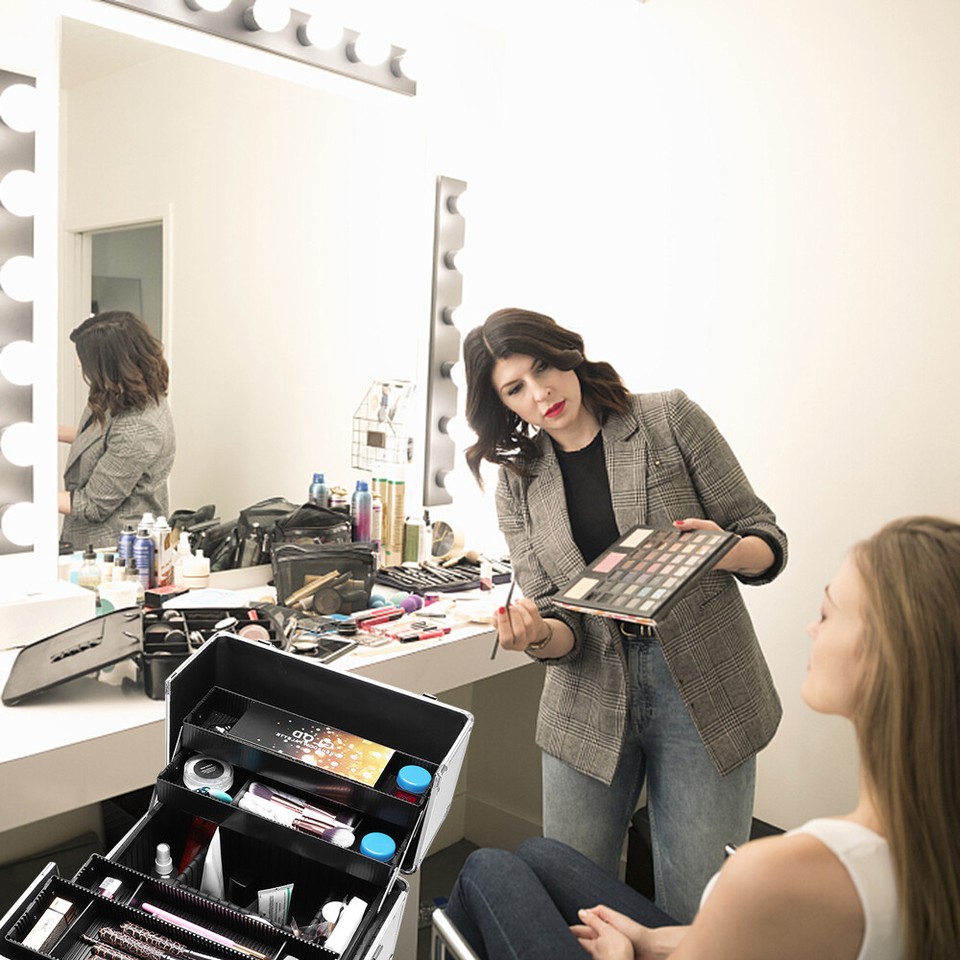 3-In-1 Aluminum Trolley Box Makeup Case Jewelry Cosmetic Nail Beauty ...