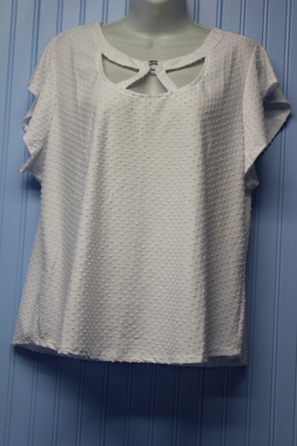 Adrienne Vittadini white textured cap slv pullover top w/unusual scoop ...