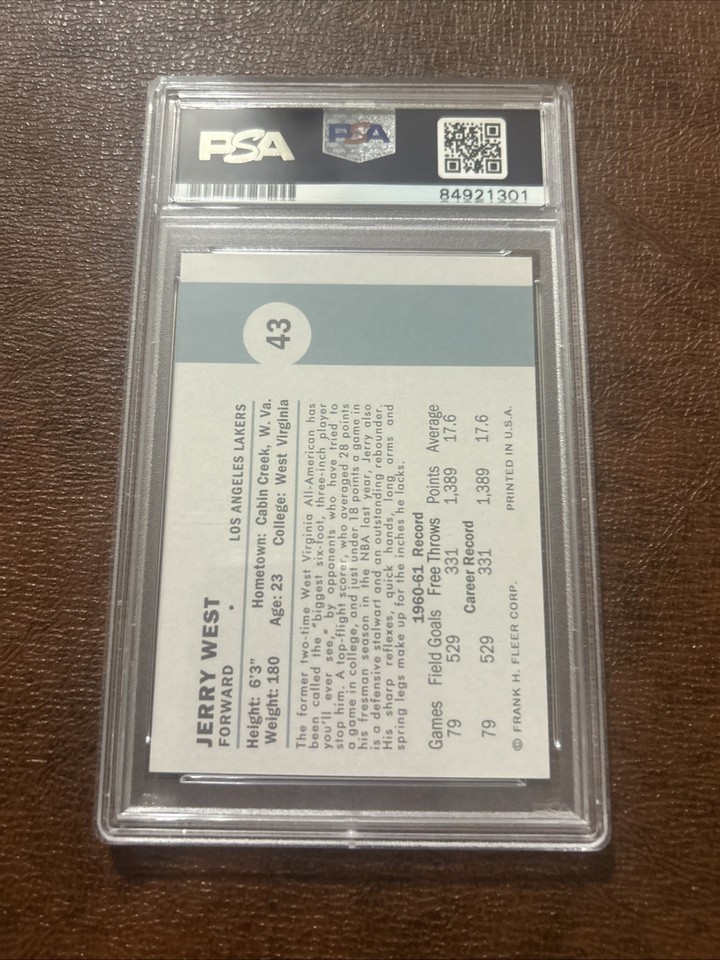 RePrint Card-1961-62 Fleer - #43 Jerry West (RC) PSA/DNA CERT ...