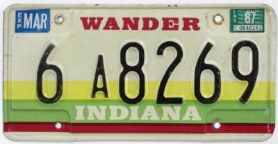 Vintage Colorful Indiana 1987 Wander License Plate 6 A 8269 Boone ...