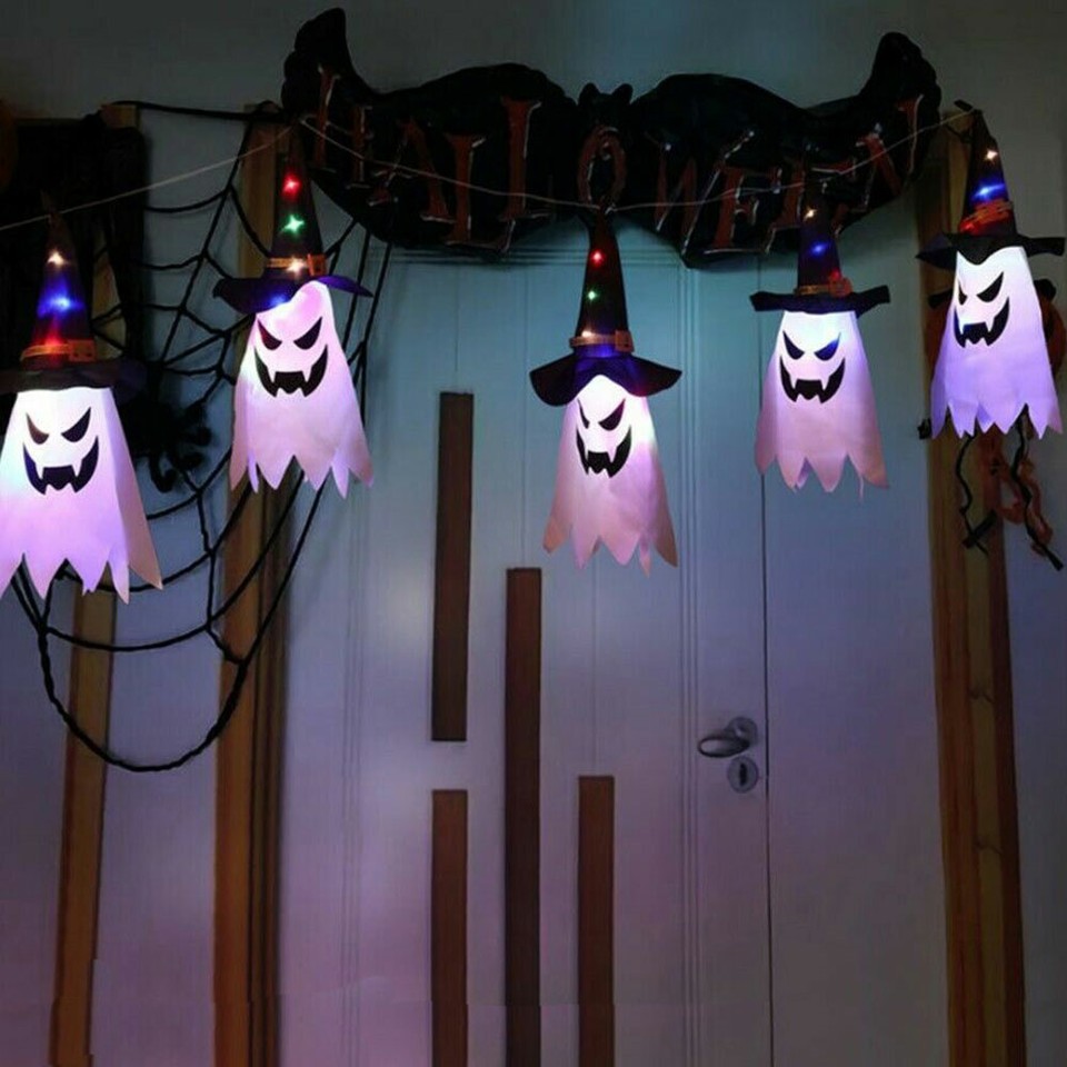5X Halloween LED Witch String Hanging Glowing Ghost Party Hat Lantern ...