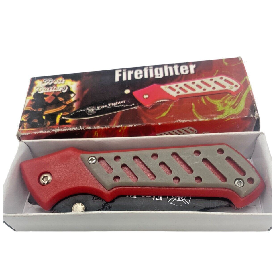 FIRE FIGHTER Red Fireman Folder Pocket Knife NIB 15-484FF 4-1/4" Closed ...
