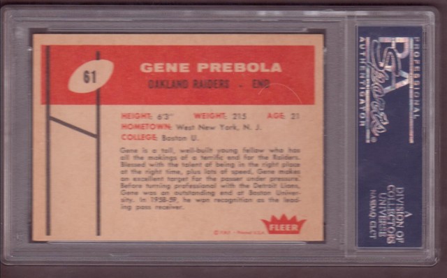 1960 Fleer - #61 Gene Prebola (RC) for sale online | eBay
