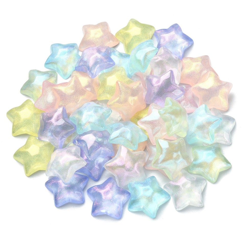 50x Resin Cabochons Glitter Star Flat Back Beads for DIY Craft Jewelry ...