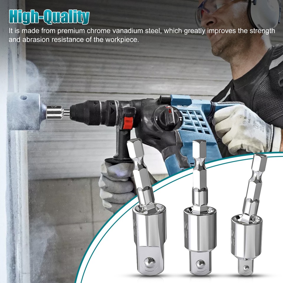 1/2" 1/4" 3/8" Hex Shank Drill Bit Wrench Socket Adapter Drive Ratchet ...