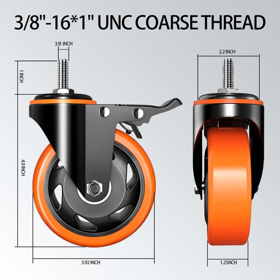 4 inch Stem Caster Wheels 2000lbs, Threaded Stem Casters Set of 4 Heavy ...