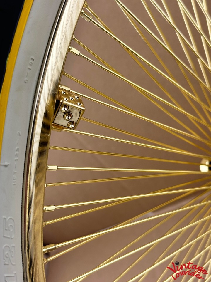 26" SET DAYTON WHEELS 144 SPOKES GOLD FRONT & COASTER HUB WHEEL W/DICE ...