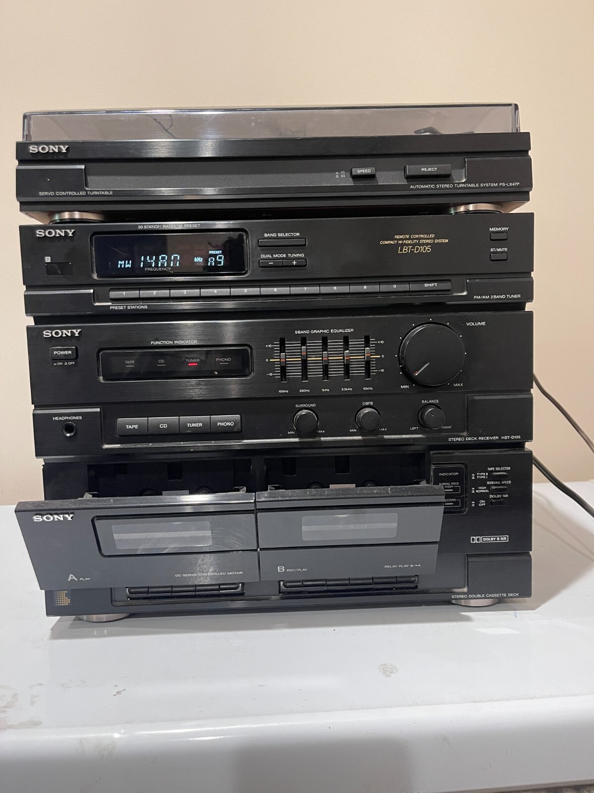 Vintage Sony LBT-D105 Hi Fi Stereo Double Deck Receiver System Dual ...
