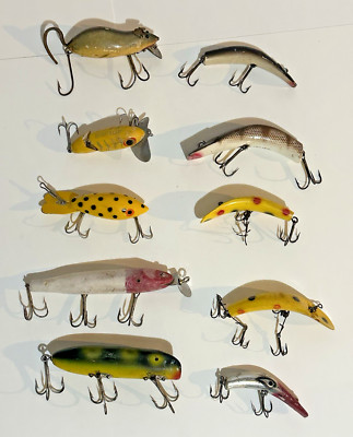 Lot of 10 Vintage Helin U20 X5 Lazy Ike Flatfish Wooden Fishing Lures ...