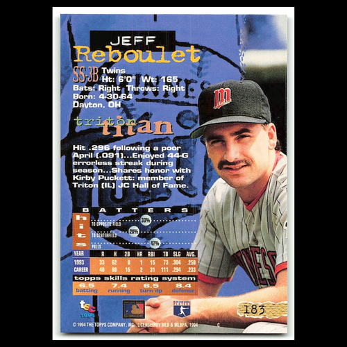 Jeff Reboulet #183 1994 Topps Stadium Club Minnesota Twins Baseball ...