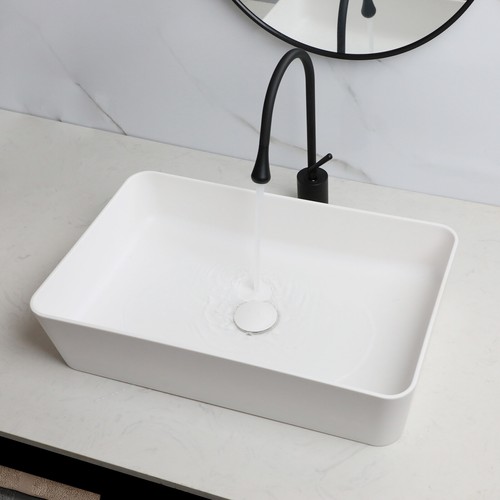 Rectangle Bathroom Vessel Sink White Vanity Basin Mixer Deck Mount Tap ...
