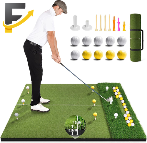 Premium Dual Turf Golf Mat with Ball Tray 5x4 FT Golf Hitting Mats ...