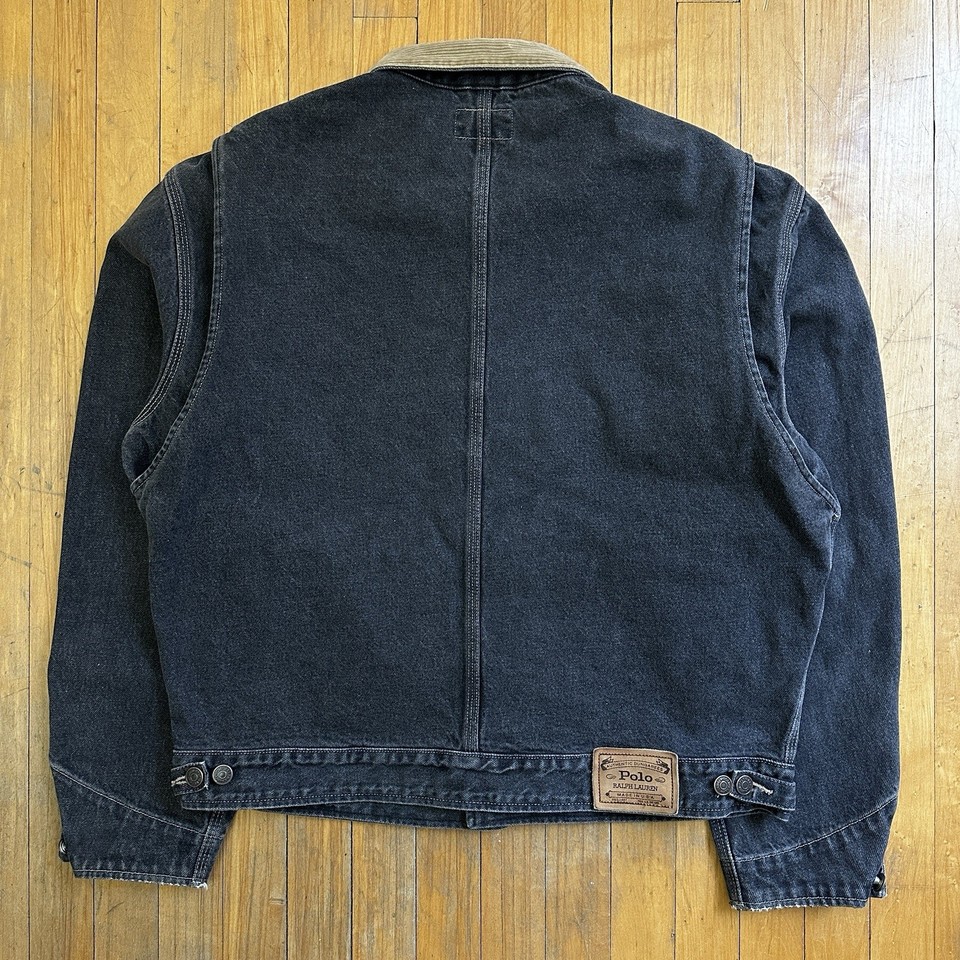 Vintage 80s 90s Polo Ralph Lauren Black Denim Jacket Large Corduroy USA ...