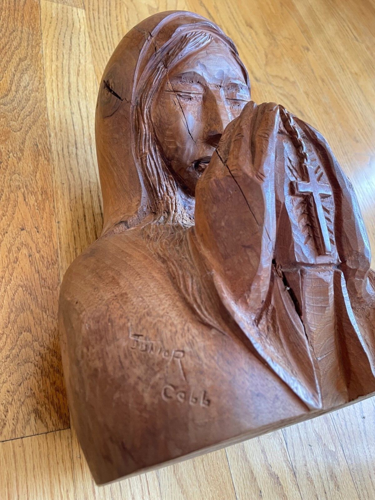 Junior Cobb Wood Carving Praying Figure - Large Heavy, 12.5" Tall, 8.4 ...