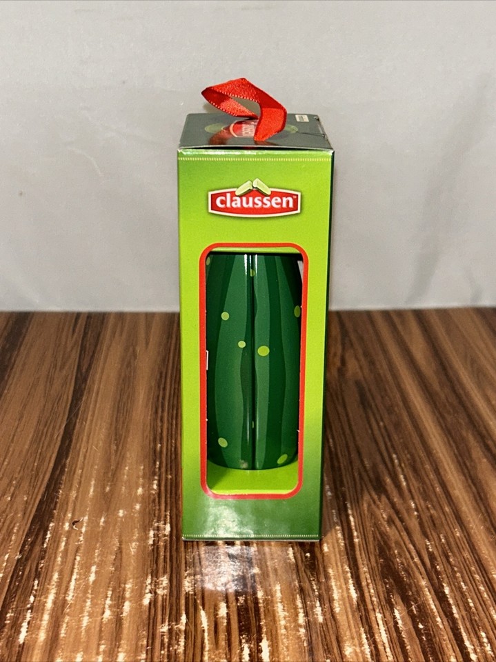 CLAUSSEN Pickle Holiday Pickle Shaped Tin Ornament With Gummy Pickles ...