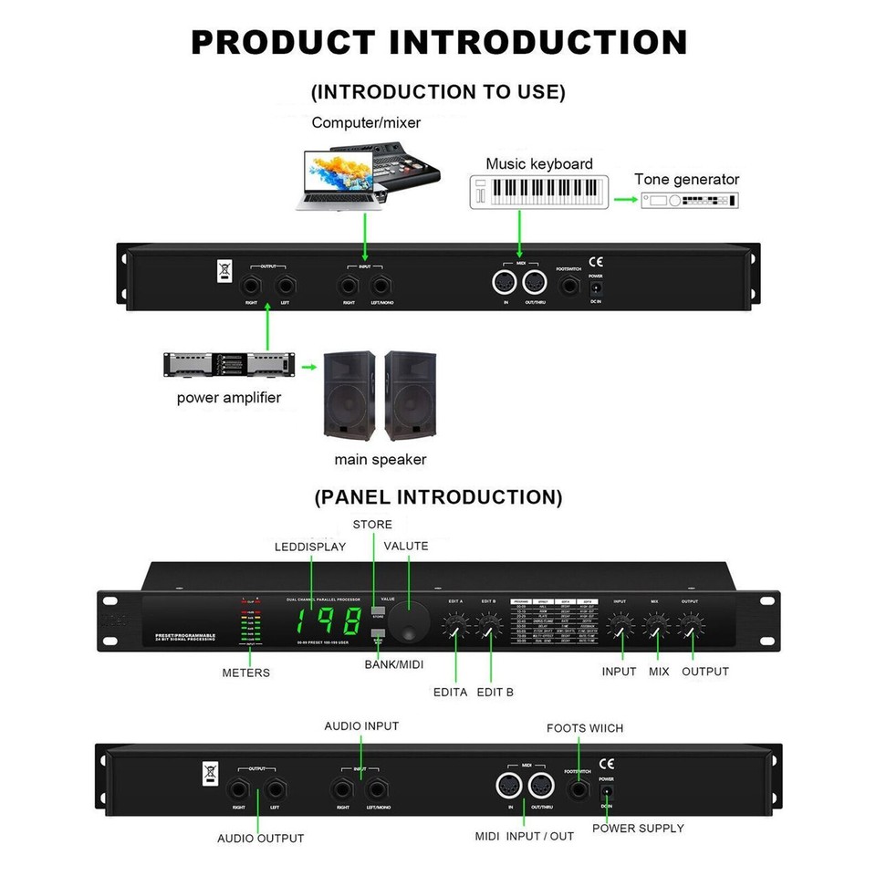 Professional DSP Audio Processor Equalizer Reverb Multi-Effect Digital ...