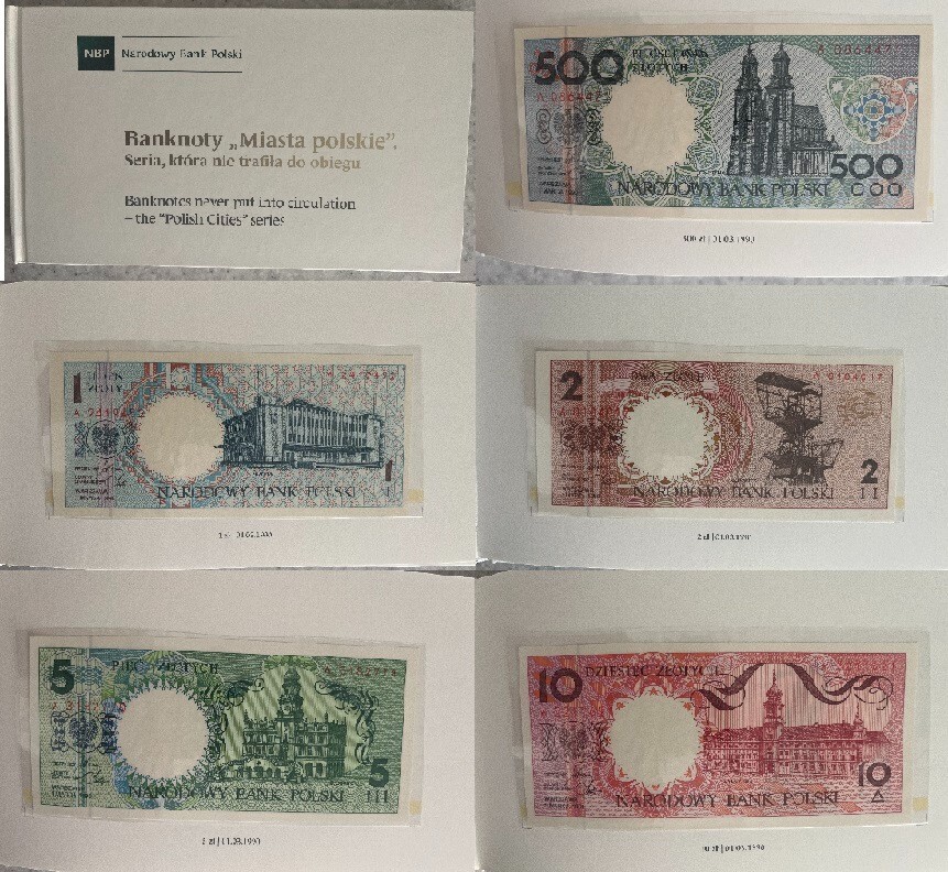 Poland set 9 banknotes 1 2 5 10 20 50 100 200 500 Zlotych 1990 UNC P ...