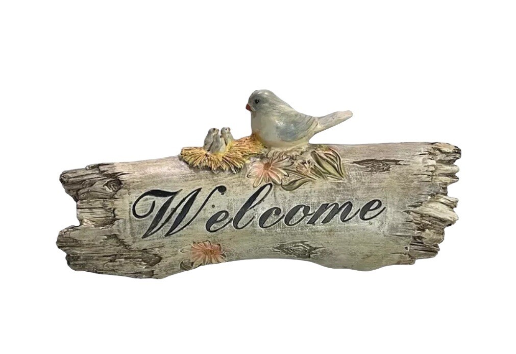 Bird Welcome Sign Plaque Resin Garden Sculpture Porch Ornament Touch Of ...
