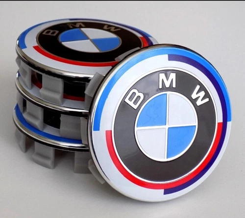 B-M-W 50TH YEAR ANNIVERSARY ALLOY WHEEL RIM COVER CAPS BADGES EMBLEMS ...