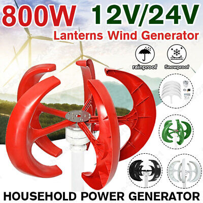 800W DC 12/24V 5-Blade Lantern Wind Turbine Generator Vertical Axis ...