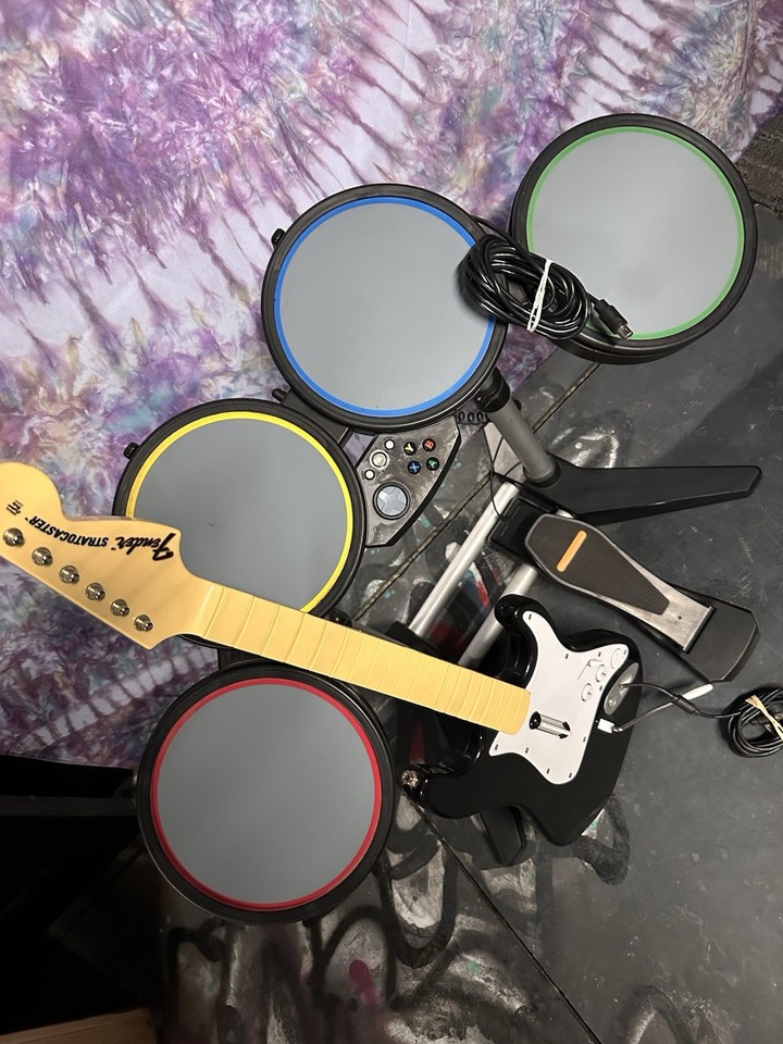 Rock Band Xbox 360 Drum Set with Corded Kick Pedal and Fender ...