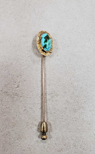 Vintage 14K Yellow Gold and Natural Turquoise Stick Pin, 1.9 grams ...