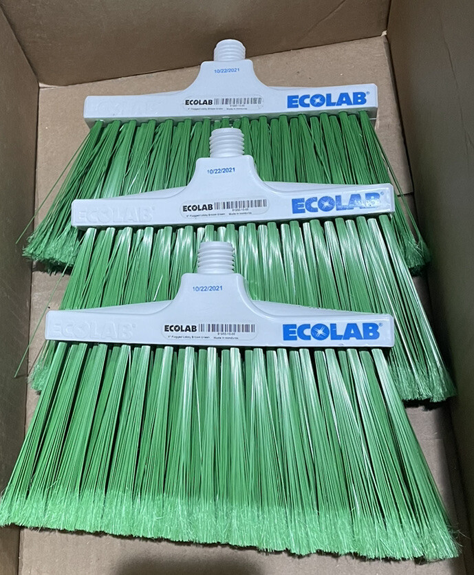 3 9" Ecolab Flagged Lobby Broom Head Green Replacement- Food Safety ...
