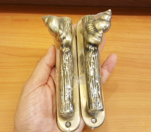 2x Brass Door Handle Pull LOG CONCH Base Figurine Vintage Home Decor ...