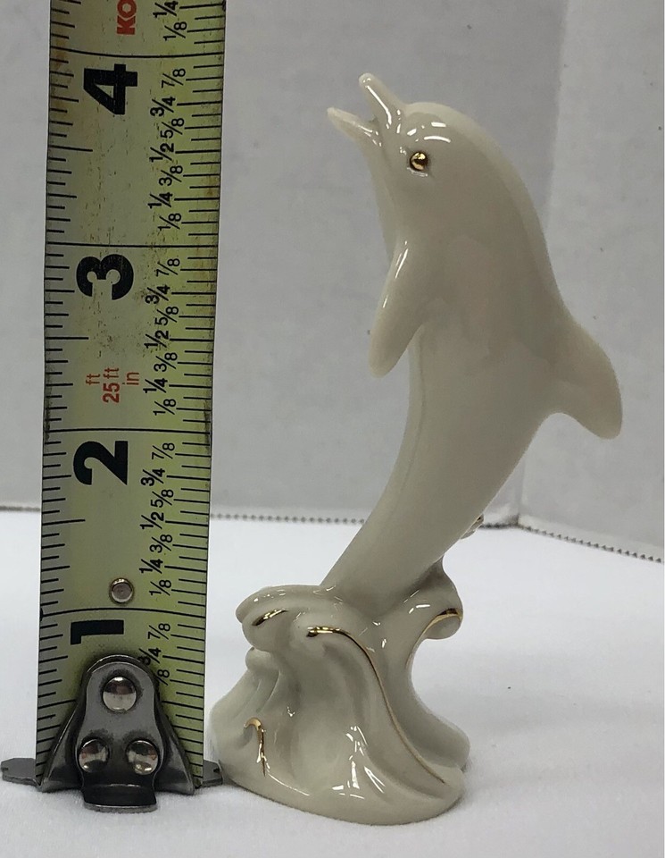 Vintage Lenox Porcelain Dolphin & Waves Figurine Gold Details 4" Very ...