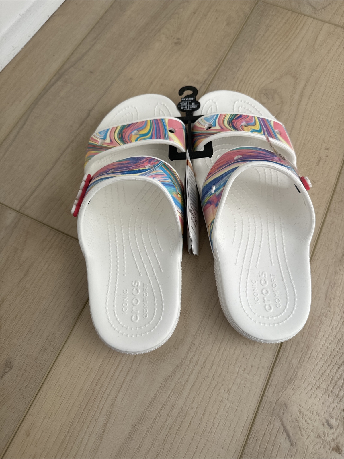 Crocs Slides Sz Womens 9 Mens 7 White & Rainbow Out of This World ...