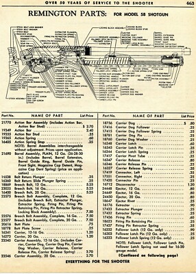 1963 Print Ad of Remington Model 58 Autoloading Shotgun Parts List | eBay
