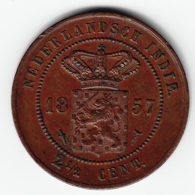 NETHERLANDS EAST INDIES 2½ cents 1857 KM308 Cu VERY HIGH GRADE - RARE ...