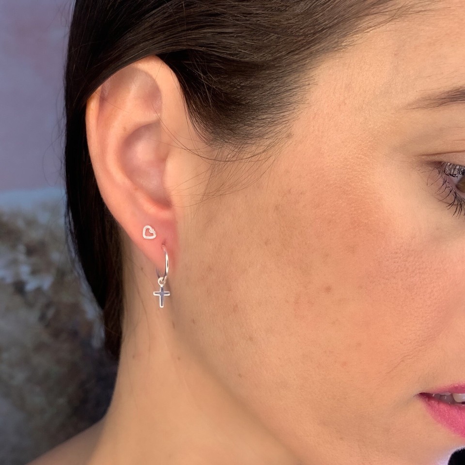 925 Sterling silver Dangle cross hoop earrings Unisex Earrings ...