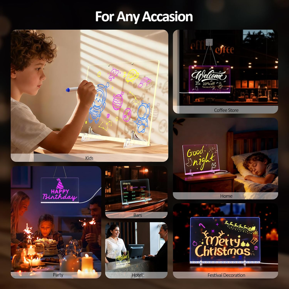 Luminous LED Drawing Board for Children Doodle Glow 7 Colors Light ...