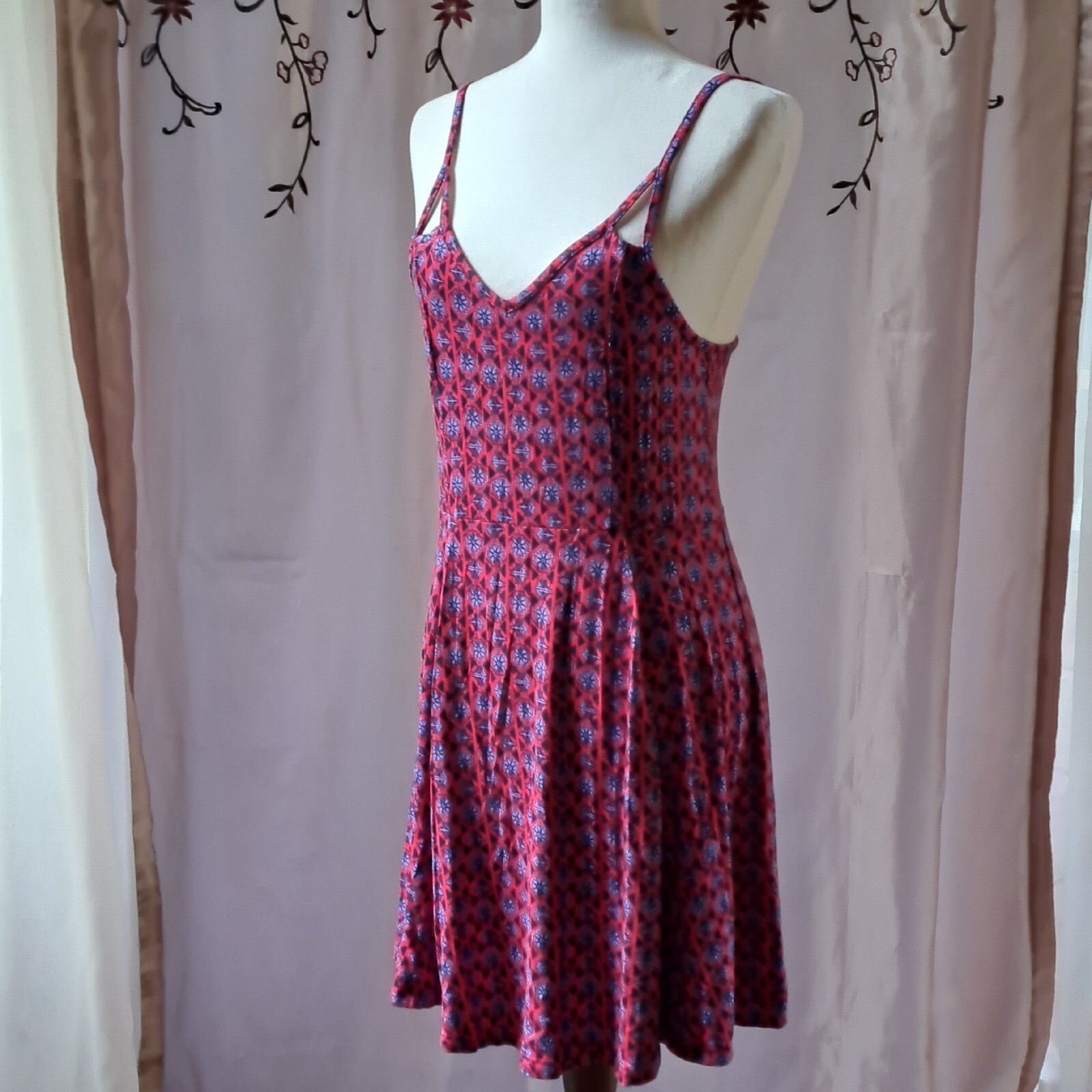 Mudd Dress Womans L Red Adjustable Spaghetti Strap Dress Geometric ...