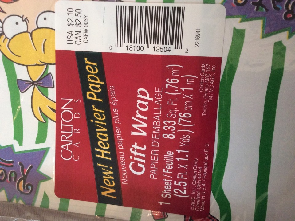 Rugrats Christmas Gift Wrap Lot 2 Carlton Cards Heavier Paper Tommy ...