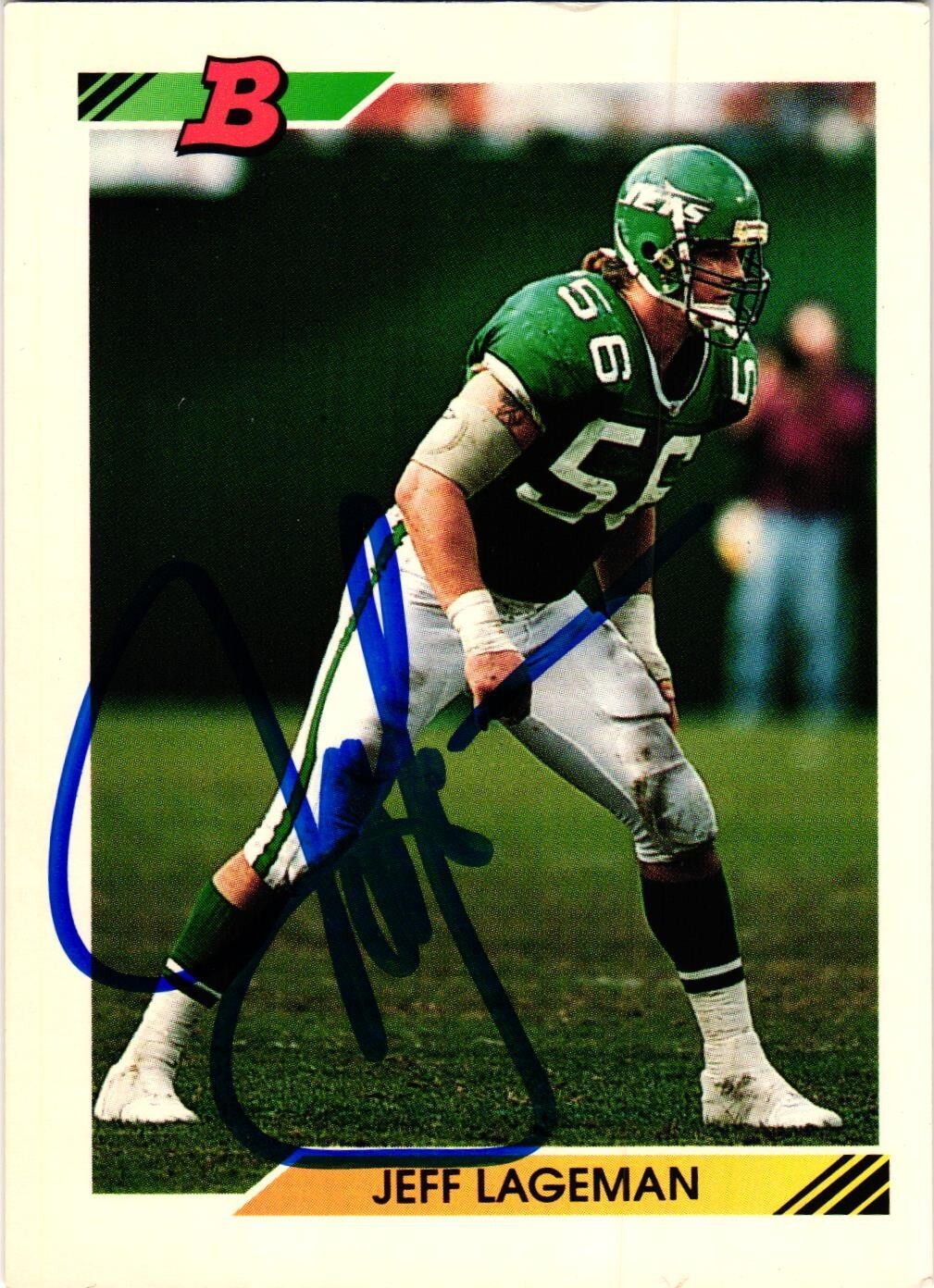 Jeff Lageman #60 Signed 1992 Bowman NFL Football Card AUTO Jaguars | eBay