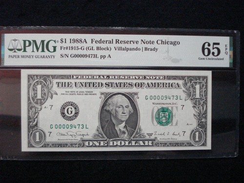 1988-A $1 FRN FANCY LOW SERIAL # 00009473 - PMG 65 EPQ | eBay