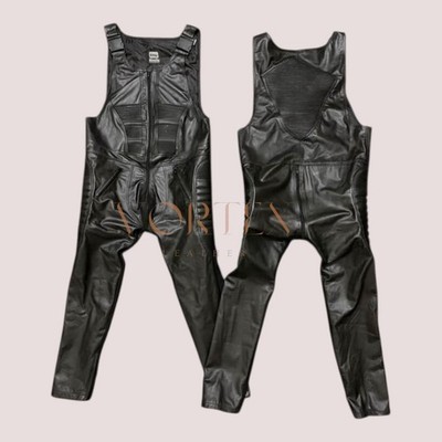 Men's Gay Leather Suit In Black Genuine Lambskin Leather Sleeveless ...